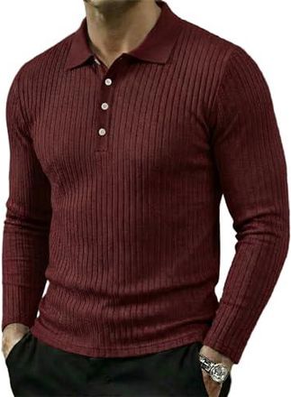 Generic Polo &agrave; manches longues pour homme - Coupe ajust&eacute;e - Chemises dentra&icirc;nement tendance et d&eacute;contract&eacute;es, rouge vin, 3XL