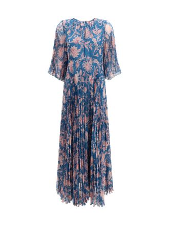 Etro Womens Maxi Pleated Dress, Polyester Blue