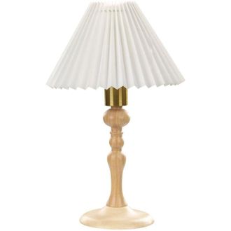 Beliani Tischlampe Hellbraun Eichenholz 39 cm Stoffschirm Kegelform Weiß Langes Kabel mit Schalter Retro-Stil Rustikal Beleuchtung Leuchte