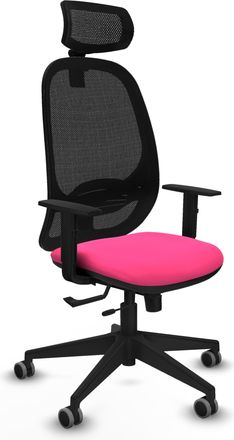 Piqueras y Crespo Schreibtischstuhl Rosa Cilanco mit 1D-Armen, h&ouml;henverstellbare Lendenwirbelst&uuml;tze und h&ouml;henverstellbares Kopfteil, Schwarz / Rosa