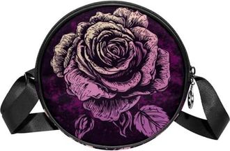Generic Circle Sac &agrave; bandouli&egrave;re pour femme, violet et noir, petit sac &agrave; bandouli&egrave;re avec fermeture &eacute;clair, bretelles r&eacute;glables, sac &agrave; main rond d&eacute;contract&eacute; p