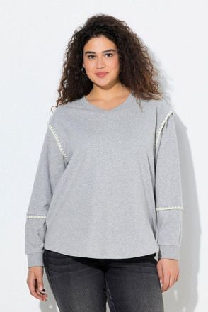 Ulla Popken Sweatshirt Sweatshirt Ziern&auml;hte Oversized V-Ausschnitt