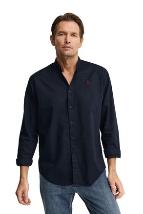 Polo Club Cotolino-Hemd marineblau mit Mao-Kragen, regul&auml;rer Passform und Rigby Go Stickerei