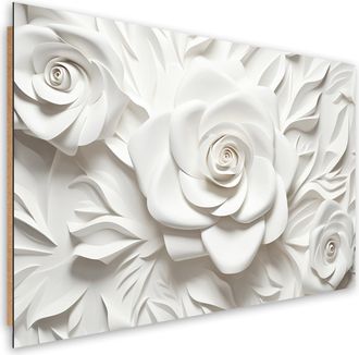 Feeby Deco Panel 3D Blumen Gold Natur 120x80 cm 1 tlg Schlafzimmer Modern Deco Panel MDF Kunstdruck Wand Bild Wanddeko Design Wohnzimmer Büro Flur Hotel Spa