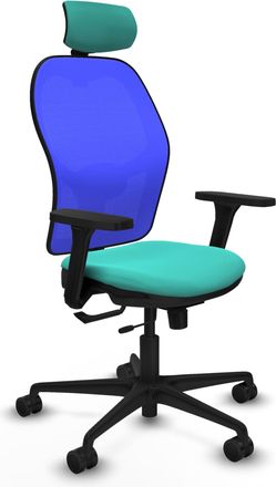 Piqueras y Crespo Moderner ergonomischer Stuhl mit 3D-Armlehnen, h&ouml;henverstellbarer Lendenwirbelst&uuml;tze und h&ouml;henverstellbarem Kopfteil, Blau/T&uuml;rkis