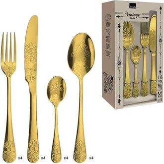 Amefa Tafelbesteck 16-teilig f&uuml;r 4 Personen - Zeremonie - Edelstahl 18/0, gl&auml;nzende Oberfl&auml;che - Gold