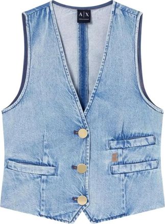 A|X Armani Exchange Femme, Vestes, Bleu, Taille: 42 FR Gilet en coton