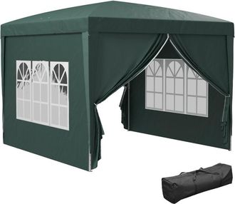 OUTSUNNY Tonnelle barnum pop-up pliant dim. 3L x 3l x 2,58H m 2 fen&ecirc;tres sac transport acier Oxford vert