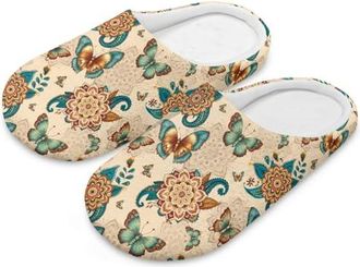 Coloranimal Pantoufles de spa &agrave; bout ferm&eacute; pour femme, chaussures dint&eacute;rieur en coton et lin, pantoufles dint&eacute;rieur en coton, Mandala Fleur Papillon, 35.5/36.5 EU