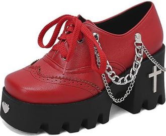 Generic Chaussures Oxford &agrave; Plateforme pour Femmes Fermeture &agrave; Lacets Talons carr&eacute;s &eacute;pais Bout carr&eacute; Design Bicolore ou cha&icirc;ne m&eacute;tallique Semelle crant&eacute;e &eacute;pai