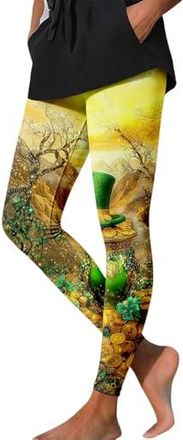 Generic St Legging pour femme - Taille haute - Anti-roulis - Legging de yoga - Legging d&eacute;contract&eacute; - Pantalon de grossesse dhiver, jaune, XXL