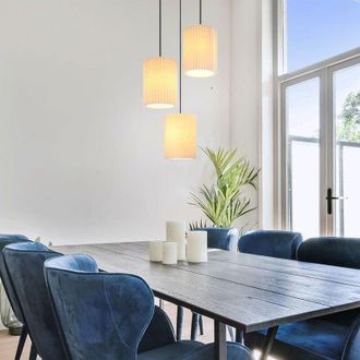 Globo Lighting Pendelleuchte H&auml;ngelampe Deckenleuchte Esszimmerlampe Textil Naturfarbe h 120 cm