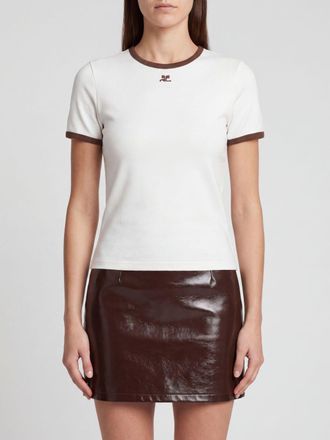 Courr&egrave;ges T-shirt slim en coton avec logo ton sur ton