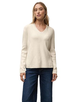 Street One Damen 3015726 V-Neck Strukturpullover, Soft beige, 40
