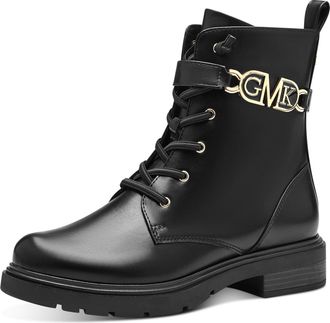 Marco Tozzi by Guido Maria Kretschmer Damen Stiefeletten zum Schnüren aus Kunstleder mit Reißverschluss, Schwarz (Black/Gold), 38 EU