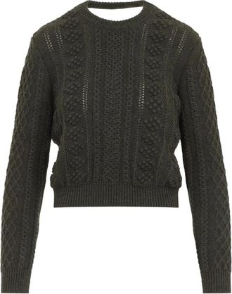 Jil Sander Pull court en maille torsad&eacute;e Thyme - Femme - Pulls - Vert - Taille: 40 FR