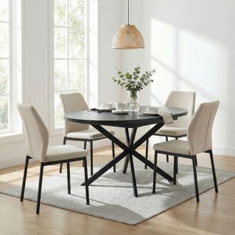 IDIMEX Essgruppe CHESTER/VANORA mit ausziehbarem Tisch 120-160cm und 4 St&uuml;hlen, Schwarz/Beige - Esstisch ausziehbar, pflegeleichte Materialien, modernes Desi