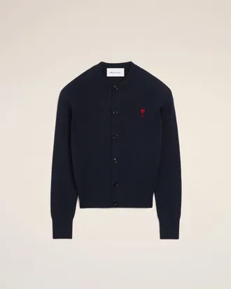 Ami Ami Paris - Cardigan bleu en laine col rond Ami de Coeur Marine & rouge - Taille : XXS - pour Femme