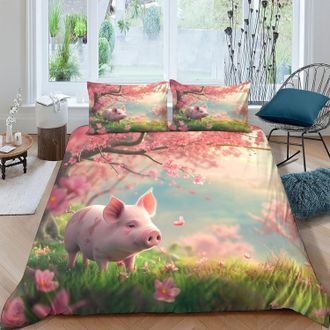 Generic Tier Schwein Bettwäsche 220X240 cm Bettwäsche-Sets 3D Mikrofaser Bettwäsche Kinder - Mit Reißverschluss Mit 2 Kissenbezug Hypoallergen - Für Einzel- U