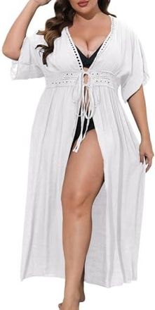 Generico Maillot de bain sexy et décontracté avec col en V profond et manches courtes pour femme, blanc, Taille Unique