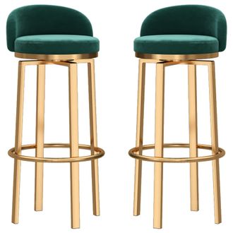 Generic Moderner Samt-Barhocker mit Drehbarer R&uuml;ckenlehne, 2Er-Set, Gr&uuml;ner K&uuml;cheninselstuhl, Goldene Fu&szlig;st&uuml;tze, 65 cm H&ouml;he, Essplatz