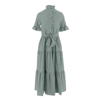 F.it Femme, Robes, Vert, Taille: 36 FR Robe en coton ray&eacute; avec col &agrave; volants
