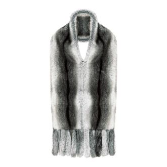Cesare Gaspari Luxuri&ouml;ser Schal mit Kunstpelzbesatz - - Accessories - Damen - Grau - ONE SIZE