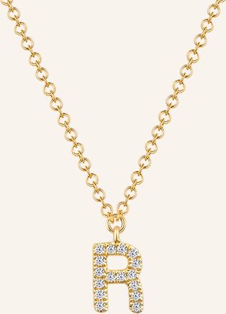 Leaf Initialien Halskette R Aus 14 Karat Gelbgold Mit Diamanten gold
