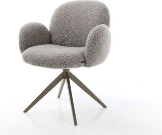 DELIFE Drehstuhl Nube-Flex mit Armlehnen Boucl&eacute; Silbergrau Kreuzgestell breit Effektfinish Titan 360&deg; drehbar Wippfunktion Taschenfederkern, Esszimmerst&uuml;hle