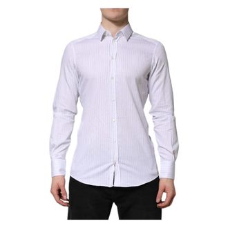 Dolce & Gabbana Wei&szlig;e Streifen Baumwollformelles Hemd - - Shirts - Herren - Wei&szlig; - S