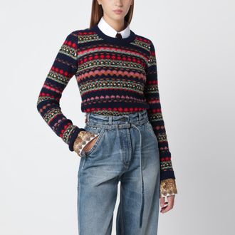 Dries Van Noten Marineblauer Jacquard-Wollpullover