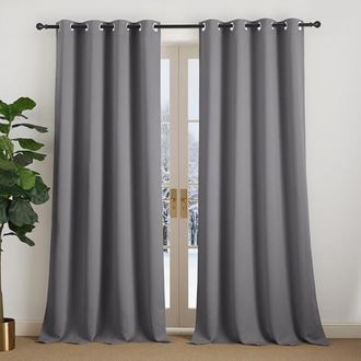 Nicetown Rideaux Occultants Thermique à Oeillets de Fenêtre Tissu Opaque Lumineux Bloquer Isolation du Froid et Chaud pour Chambre Salon, L 140 x H 240 cm, Gri