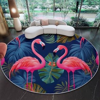 Generic Tapis Rond de Salon Luxe Flamants Roses tropicaux r&eacute;alistes pour Salle &agrave; Manger Bureau Lavable en Machine et Poil Court 120 cm (Round) Tapis Chambre a