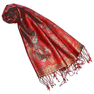 Lorenzo Cana Lorenzo Cana Écharpe en soie pour femme, 100 % soie tissée, élégant motif cachemire, multicolore, Turquoise/rouge, Taille Unique