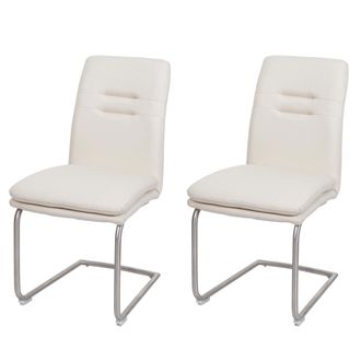 Mendler 2er-Set Esszimmerstuhl HWC-H70, K&uuml;chenstuhl Freischwinger Stuhl, Stoff/Textil Edelstahl geb&uuml;rstet - Creme-beige