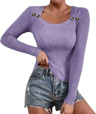 Generic Haut thermique à col rond et manches longues en coton pour femme - Chemises à manches longues pour femme - Chemises de Noël pour femme - Haut décole p