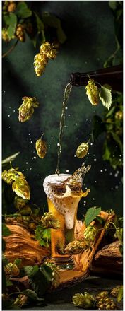 Wallario Glasbild Braukunst - Hopfenkaltschale - 50 x 125 cm Wandbilder Glas in Premium-Qualit&auml;t: Brillante Farben, freischwebende Optik