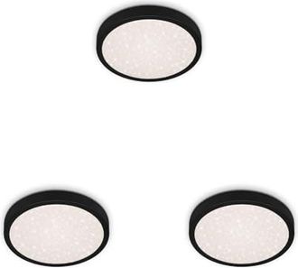 Briloner Leuchten - LED Deckenlampe mit Sternendekor, LED Deckenleuchte flach, neutralwei&szlig;e Farbtemperatur, 280 mm, Schwarz 3048-015 (Packung mit 3)