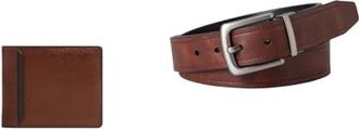 Fossil Homme Huntington Portefeuille en Cuir Marron et Ceinture Parker, Coffret