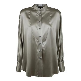 Brunello Cucinelli Femme, Blouses et Chemises, Gris, Taille: 40 FR Chemise en satin de soie stretch