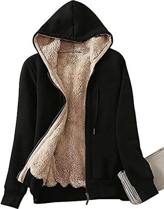 Onsoyours Veste Polaire Femme Chaud Doublure Polaire Zippée à Capuche Sweat-Shirt Manches Longues pour Hiver Automne Casual Mode Ample Noir S