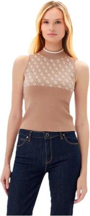 Guess Femme, Tops, Beige, Taille: 36 FR D&eacute;bardeur col montant 4G