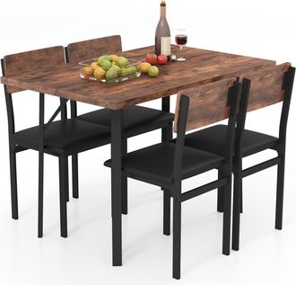 Giantex Essgruppe 5er Set, K&uuml;chentisch mit 4 St&uuml;hlen, Sitzgruppe K&uuml;che f&uuml;r 4 Personen, Esstisch Esszimmertisch Industrial mit Metallrahmen, Esszimmergruppe mi