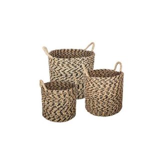 Atmosphera Atmosphera - Set de 3 paniers &agrave; anses ronds Etnik roseau D30 35 42cm cr&eacute;ateur dint&eacute;rieur