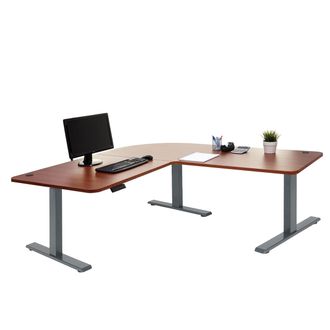 Mendler Eck-Schreibtisch HWC-D40, Computertisch elektrisch h&ouml;henverstellbar 178x178cm 84kg MVG - Natur, anthrazit-grau