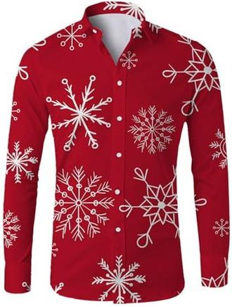 Generic Chemise De No&euml;l Homme Manches Longues, Chemise Homme Noel Imprim&eacute; Flocons De Neige Col &Agrave; Revers T-Shirt Noel Tops Chemisier Dr&ocirc;le Chemises Cr&eacute;atif Chr