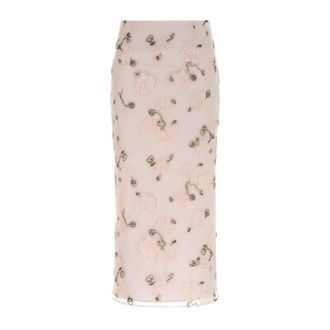 Rotate Rotate Birger Christensen, Femme, Jupes, Rose, Taille: 38 FR Jupe Midi Florale &agrave; Perles