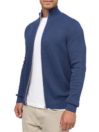 Kronstadt KSErik Cardigan zipp&eacute; pour homme avec col montant | Cardigan en tricot fin avec col et fermeture &eacute;clair, M&eacute;lange de bleu f&eacute;d&eacute;ral, M
