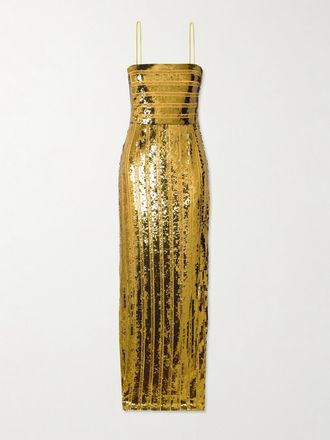 Galvan Stargaze Maxikleid Aus T&uuml;ll Mit Pailletten Und Streifen - Gold