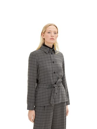 Tom Tailor Damen Hemdjacke mit Bindeg&uuml;rtel 1034553, 30943 - Grey Small Woven Check, 42